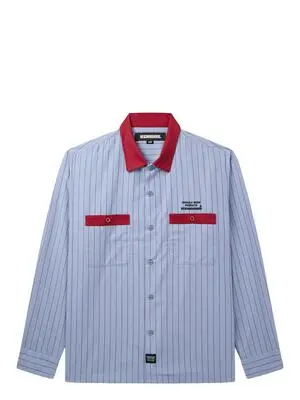 NEIGHBORHOOD Logo-embroidered Striped Woven Shirt - Blue