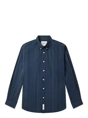 WTAPS Button-down Collar Striped Cotton-broadcloth Shirt - Blue