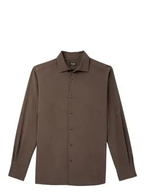 Zegna Spread-collar Mulberry Silk Shirt - Brown