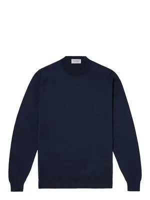 John Smedley Honeycomb-Knit Merino Wool Crewneck Sweater Blue