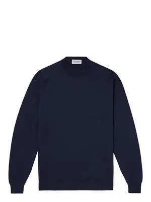 John Smedley Honeycomb-knit Merino Wool Crewneck Sweater - Blue