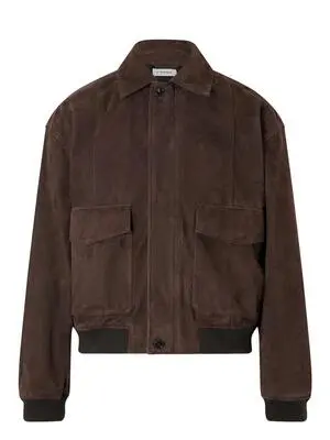 FRAME Retro Suede Bomber Jacket - Brown