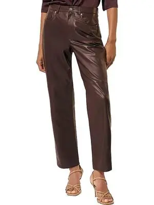REISS Verona Slim Leather Trousers - Oxblood Burgundy