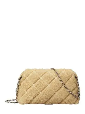 Tory Burch Fleming Quilted Shearling Crossbody Bag - Ivory