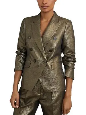 REISS Sienna Metallic Blazer - Gold