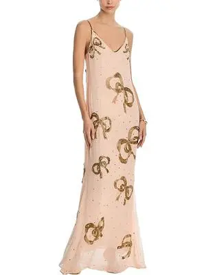 LoveShackFancy Berisa Embellished Maxi Dress - Peach Rose
