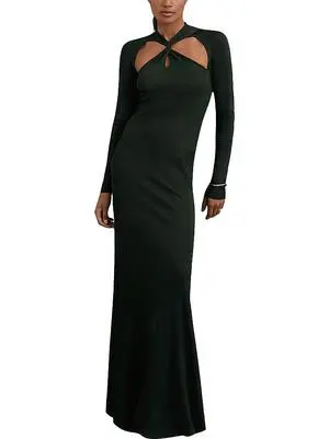 REISS Vivienne Cut Out Knitted Maxi Dress - Dark Green