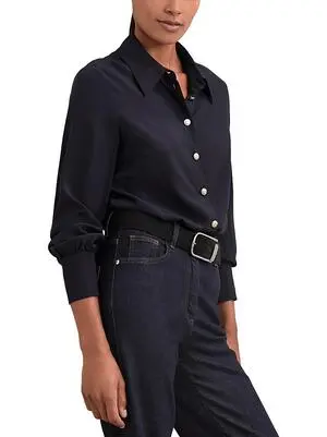 REISS Gianna Silk Shirt - Navy