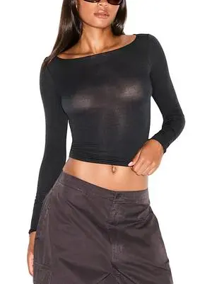 SKIMS Sheer Modal Long Sleeve Tee - Onyx