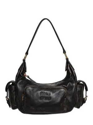 Miu Miu Pocket Nappa Leather Shoulder Bag - Brown