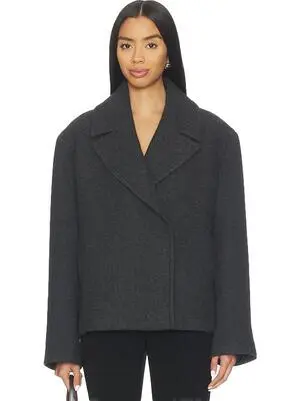 EAVES Oak Manteco Wool Cropped Pea Coat - Dark Grey