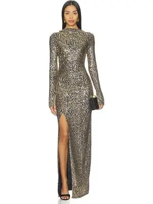 Lapointe Metallic Snake Ruched Gown - Pale Gold