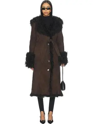 SUSANNA CHOW Daphne Shearling Suede Coat - Espresso