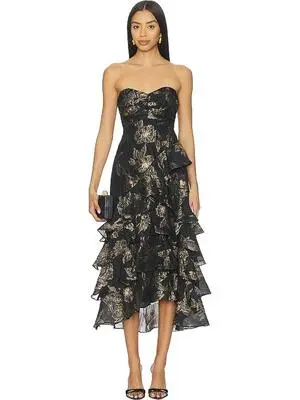 Astr The Label Marysia Tiered Ruffle Dress - Black Gold