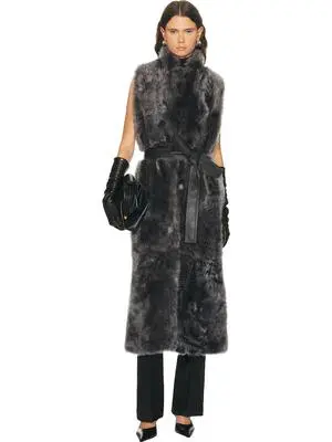 YVES SALOMON Long Toscana Lambskin Gilet - Asphalte