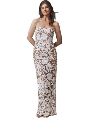 BRONX AND BRONCO Dahlia Strapless Sheer Floral Maxi Dress - White