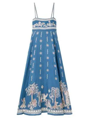 ALEMAIS Acacia Printed Linen Midi Dress - Blue