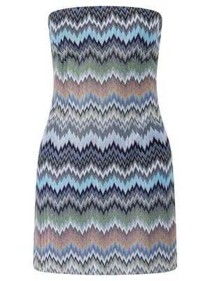Missoni Strapless Striped Crochet-knit Mini Dress - Blue