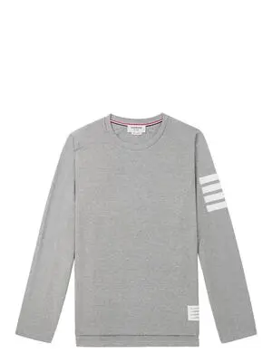Thom Browne Logo-appliquéd Striped Cotton-jersey T-shirt - Gray