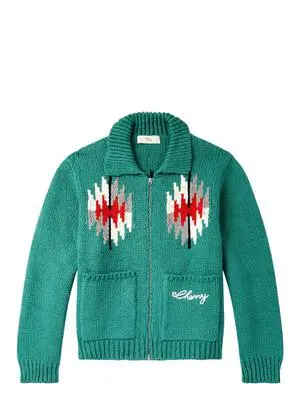 CHERRY LOS ANGELES Embroidered Cotton Zip-up Sweater - Blue