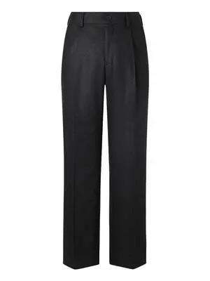 Mr P. Straight-leg Pleated Cashmere-blend Flannel Suit Trousers - Black