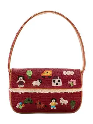 Staud Beaded Shoulder Bag With Fringe - Red