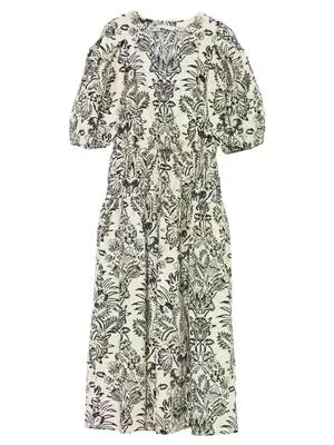 Ulla Johnson Harriet Puff-Sleeve Midi Dress Neutrals