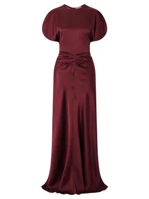 Victoria Beckham Gathered Satin Maxi Dress - Burgundy