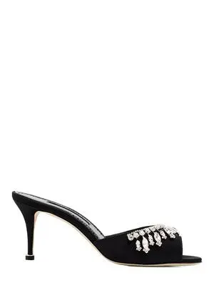 Manolo Blahnik 50mm Tulimu Embellished Satin Mules - Black