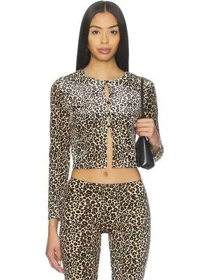 Only Hearts Leopard Print Velour Cropped Cardigan - Tan
