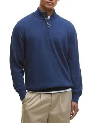 Barbour Cotton Quarter Zip Sweater Inky Marled