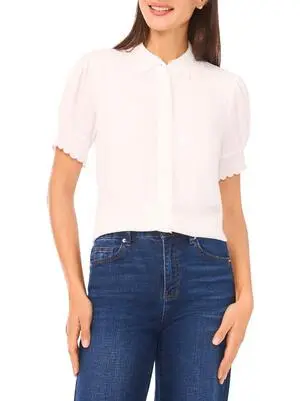 CECE DUPRAZ Scallop Trim Short Sleeve Top - New Ivory