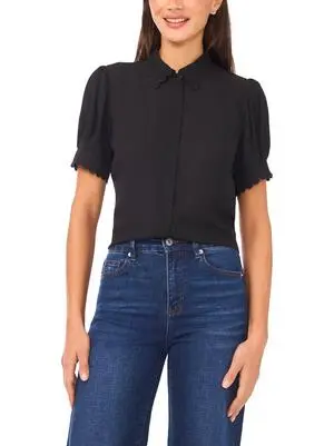 CECE DUPRAZ Scallop Trim Short Sleeve Top - Rich Black