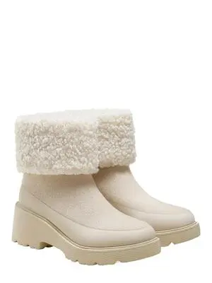 Vivaia Faux Fur Platform Wedge Boots - Cream Ivory