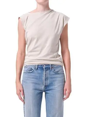 AGOLDE Beth Asymmetric Top - Rice Grass Wash