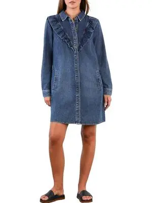 WASH LAB DENIM Ruffle Denim Shirt Dress - Petal Denim
