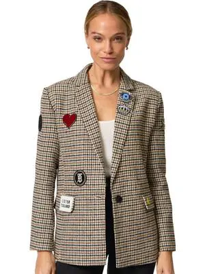 Central Park West Lucky Patches Check Blazer - Houndstooth
