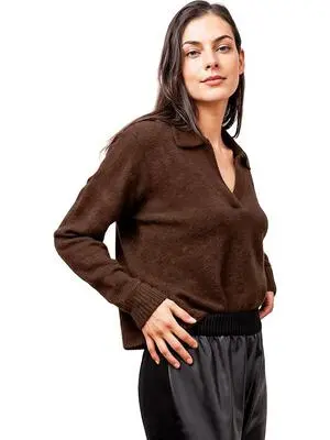 Central Park West Robbie V-neck Polo - Chocolate
