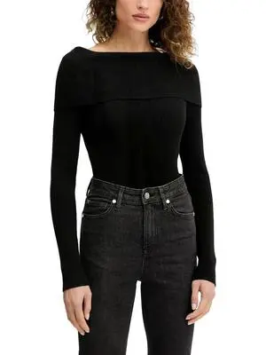 SILVIAN HEACH Ribbed Knit Off-shoulder Sweater - Black