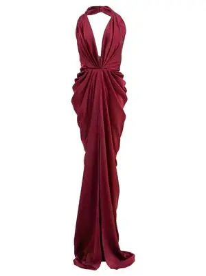 ANA RADU Draped Halterneck Maxi Dress - Red