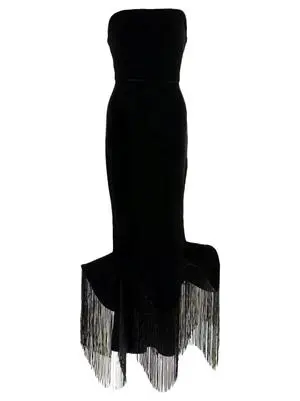 ANA RADU Fringed-hem Strapless Midi Dress - Black