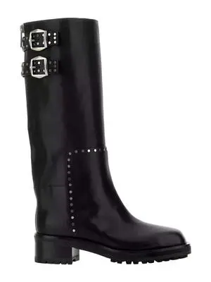 JIMMY CHOO 50mm Brooklyn Kb Buckle Studded Boots - Black