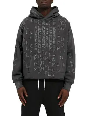 PURPLE BRAND Rhinestone Fleece Hoodie - Black