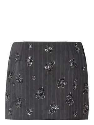 Simkhai Pinstripe Embellished Mini Skirt - Grey