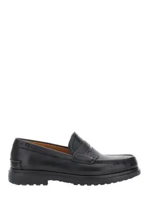 FERRAGAMO Almond Toe Tonal Loafers - Black