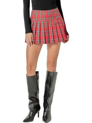 English Factory Plaid Pleated Skort - Red Multi