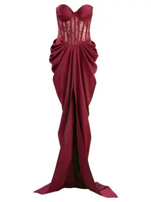 ANA RADU Lace Detailed Corset-style Maxi Dress - Red