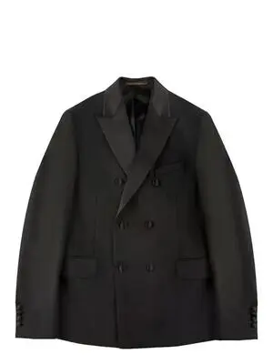 SLOWEAR Flap Pocket Wool Double-breasted Blazer - Black