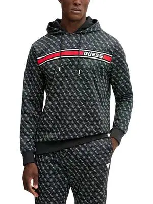 Guess Patterned Hooded Hoodie - Black