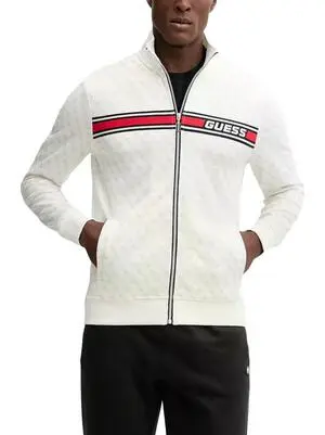 Guess Logo-stripe Zip-up Sweatshirt - White